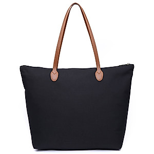 NNEE Water Resistant Light Weight Nylon Tote Bag Handbag - Large Size, Black