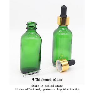 Toaazhy 4 pack,green glass dropper bottles 2 oz,60 ml dark empty tincture bottles with dropper,alcohol,hair oil bottle,eye,small,droppers for oils,medicine,pipette,drip drop,travel,perfume,essentia