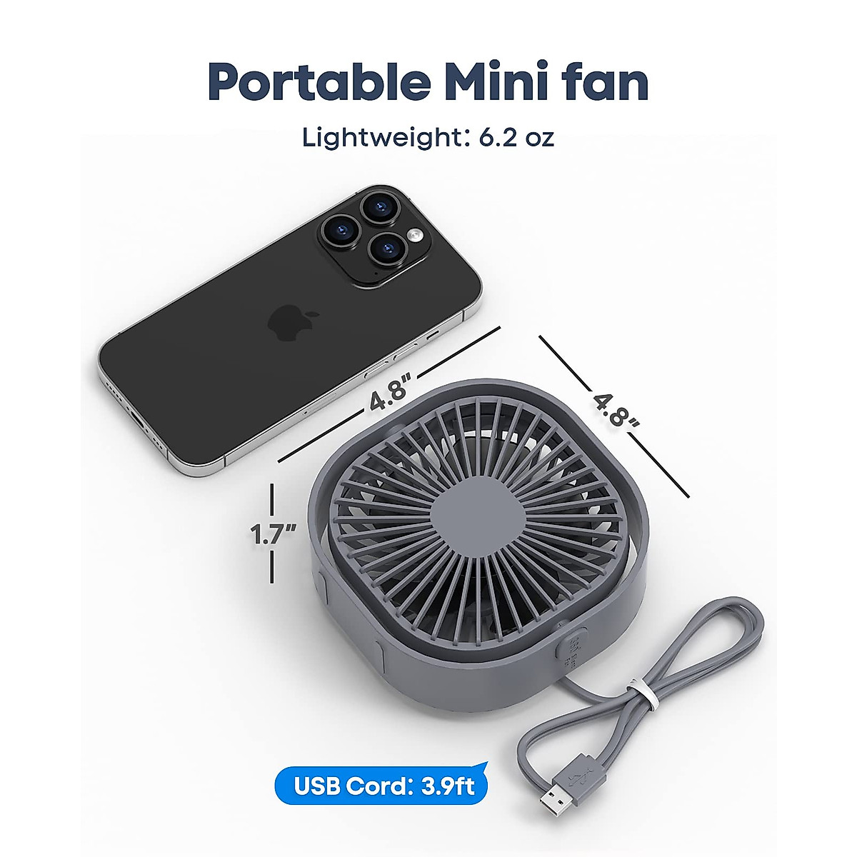 Smilfree Mini USB Desk Fan, 3 Speeds Portable Small Fan, 360° Adjustable Rotation Silent Desktop Fan for Home Office Makeup Personal Fan with Travel