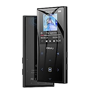 Mp3 Player, Oilsky 32GB Music Player with Bluetooth 5.0, Lightweight Portable Lossless Mp3 with FM Radio, Built-in Speaker, Touch Buttons, Voice Recorder for Sport, Running, Expand up to 128GB, Black
