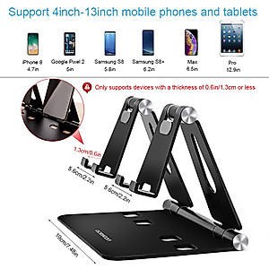 aceyoon Adjustable Tablet Stand, iPad/Cell Phone Holder for Desk, Aluminum Alloy Stand Holder for 2 Phones or a Tablet/Kindle, Sturdy Dual Stands, Foldable and Portable, Black