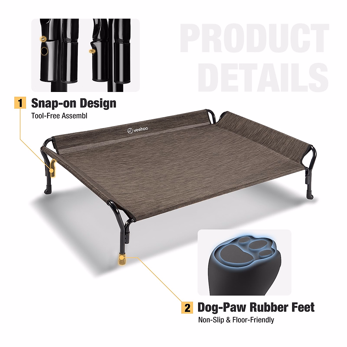 Veehoo Cooling Elevated Dog Bed, Guardrail, Chewproof Frame with Washable & Breathable Teslin Mesh, Non-Slip Dog Sofa Bed Cot for Indoor & Outdoor, X Large, Brown