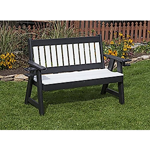 Ecommersify Inc 5FT-Bright White-Poly Lumber Mission Porch Bench with Cupholder arms Heavy Duty Everlasting PolyTuf HDPE - Made in USA - Amish Crafted