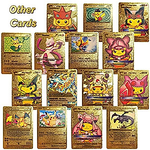 Ultra Rare 55 PCS Gold Cards Packs Vmax DX GX Rare Golden Cards TCG Booster Box Gold Foil Card for Kids Birthday Party Favors Gifts (No Duplicates) (Gold)