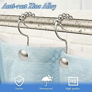 Dexspoeny 12PCS Polished Nickel Shower Curtain Hook, Zinc Alloy Shower Curtain Rings Easy Glide Hook for Bathroom Shower Rods, Curtain Liner Rust Proof Decorative Curtain Hook
