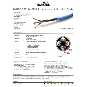 fast Cat. Cat5e Ethernet Cable 1000ft - 24 AWG, CMR, Insulated Bare Copper Wire Cat 5 ethernet Cable with FastReel - 350MHZ / Gigabit Speed UTP Cable Cat5e - CMR (Blue)