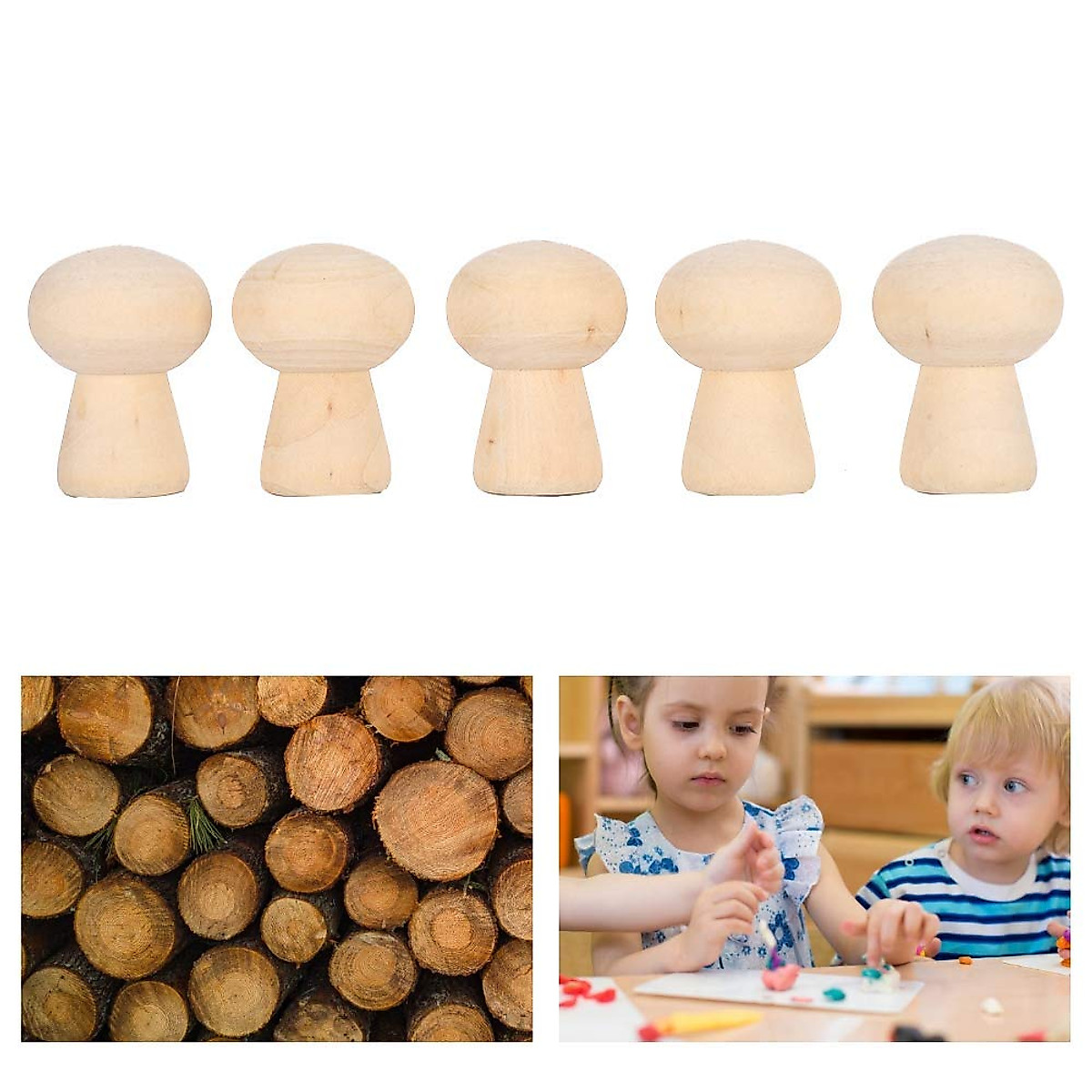 20pcs Wooden Peg Doll Unfinished Mushroom Head Shape Doll Wooden Mushroom Figures People Wooden Figures for Kids Art and Craft