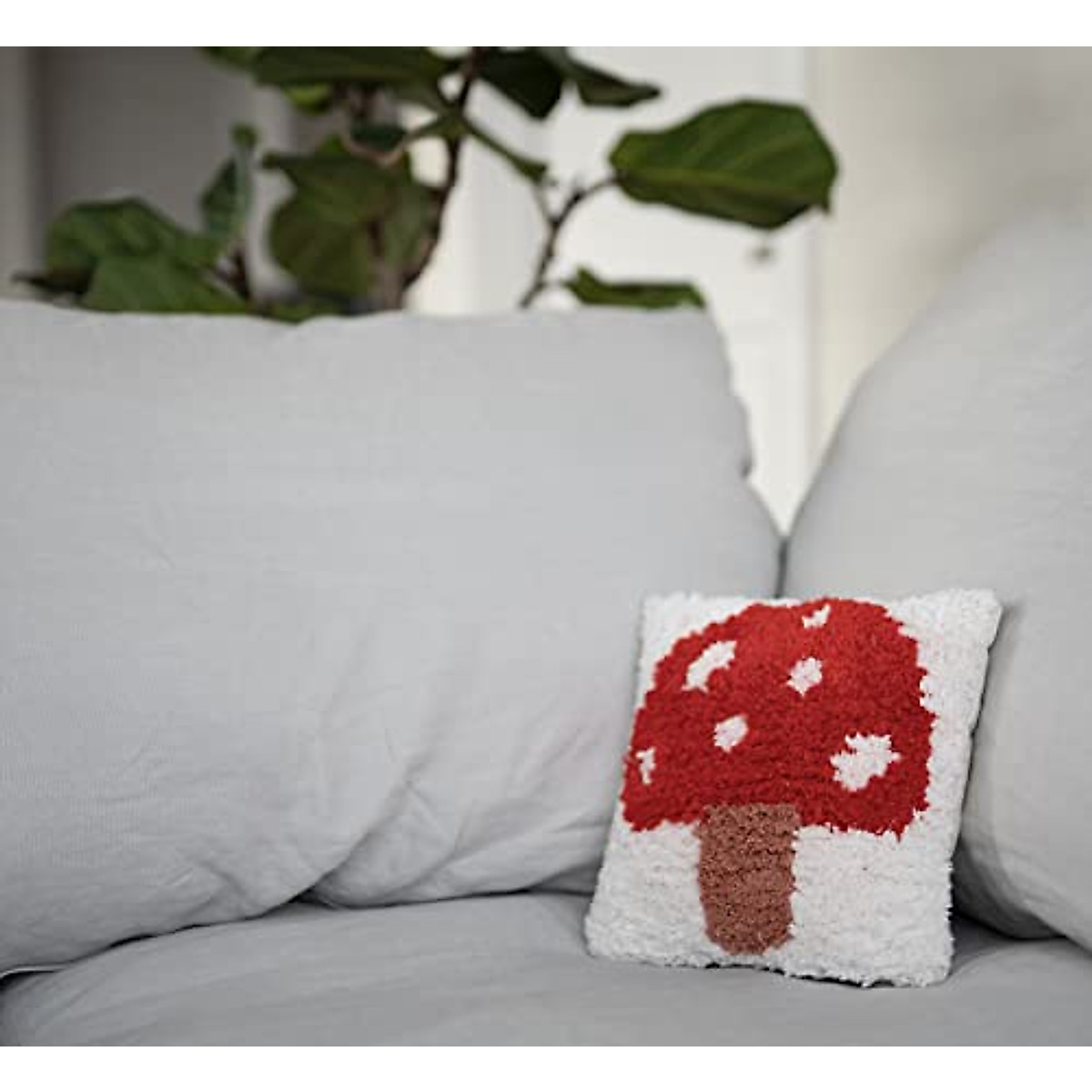 Boho Disco Mushroom Pillow - Tufted Cotton Pillow for Mushroom Decor, Mushroom Plush Pillow for Fun Pillow - Mushroom Throw Pillow, Mushroom Decor for Bedroom, Cool Throw Pillow 10x10 inches
