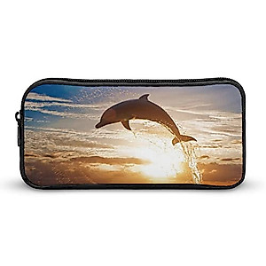 Dolphin Jumping Sea Surface at Sunset Pencil Case Pencil Pouch Coin Pouch Cosmetic Bag Office Stationery Organizer