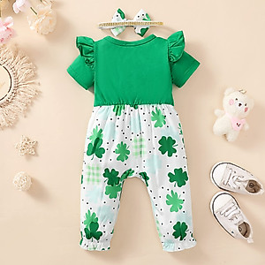 GRNSHTS Baby Girl Clothes 6-12 Months Saint Patricks Day Outfits One-Piece Snap Coverall Romper Newborn Photography Outfits(Green,6-12M)