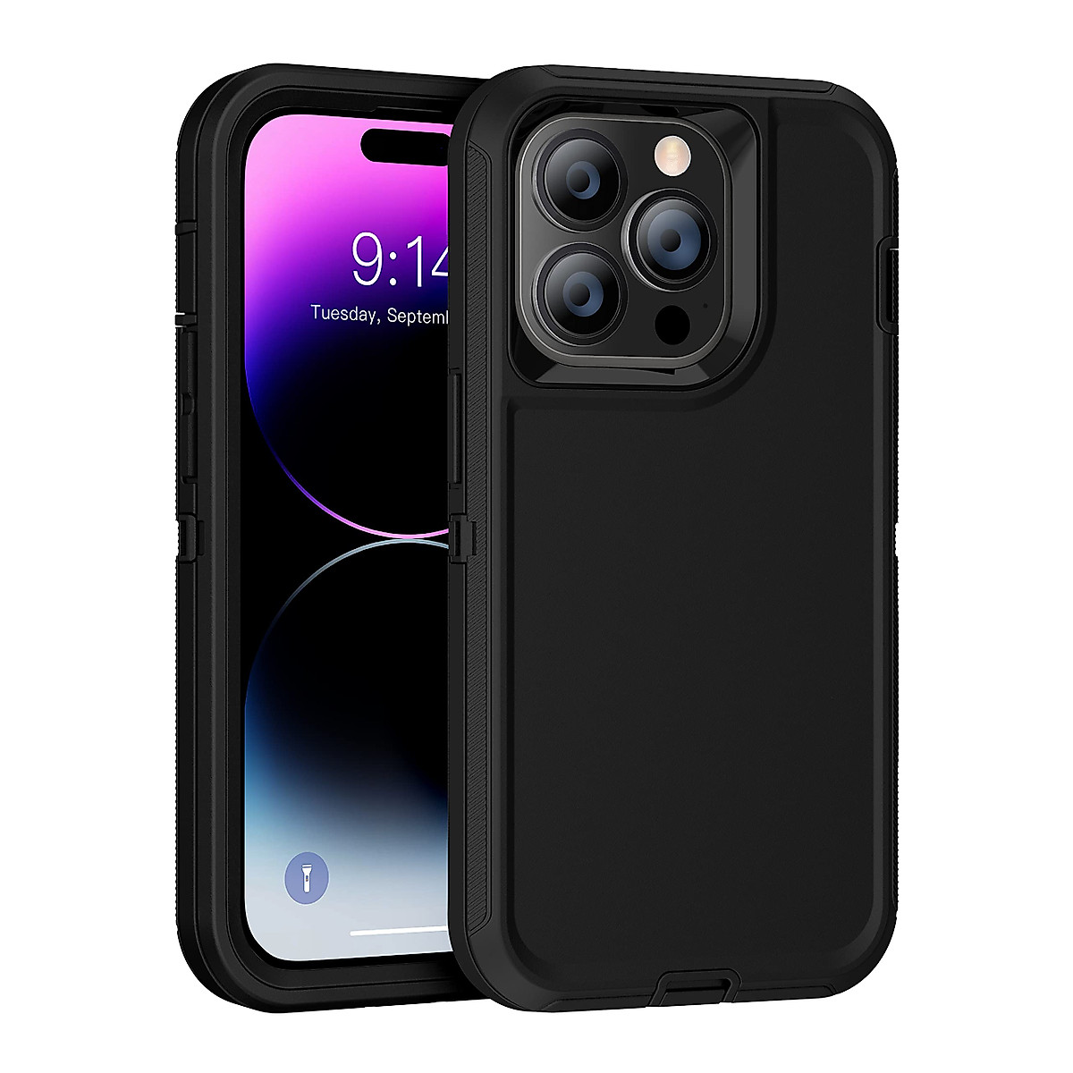 MXX Heavy Duty Made for iPhone 14 Pro Max Case with Tempered Glass Screen, Camera Lens Protector 3-Layer Full Body Protection Shockproof Dustproof Cover for 14 pro max Phone Case 6.7" (Black)