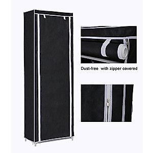 Homebi 10-Tier Shoe Rack 30 Pairs Shoe Tower Closet Shoes Storage Cabinet Portable Boot Organizer with Dustproof Non-Woven Fabric Cover and 10 Durable Shelves (Black) (Black)