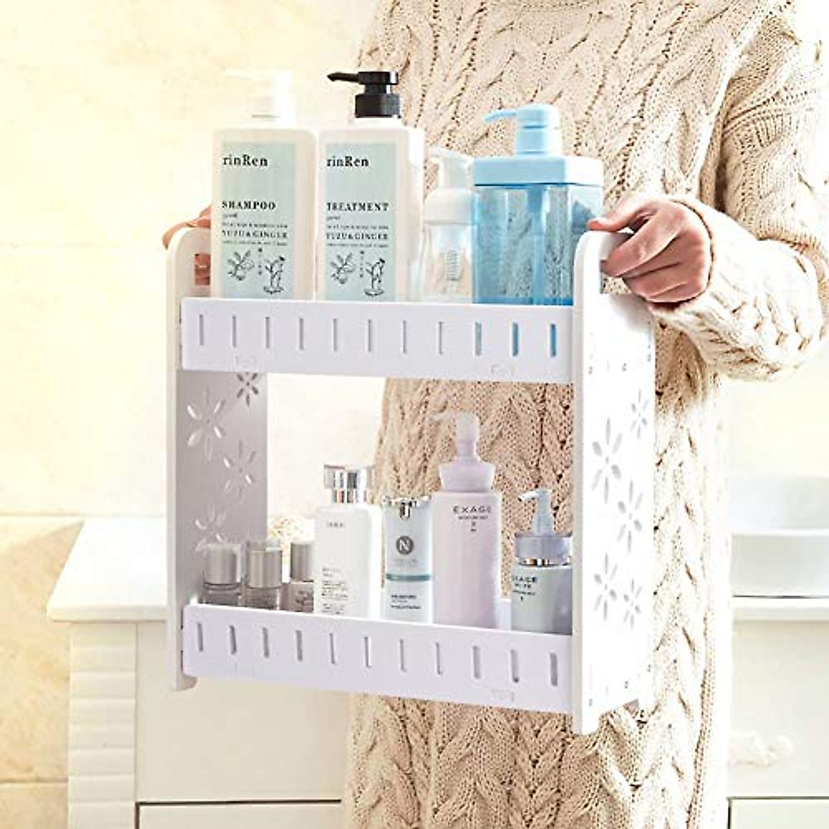2 Tier Bathroom Organizer Countertop, White Corner Skincare Storage Shelf Cosmetic Organizer Holder, Counter Vanity Tray for Kitchen