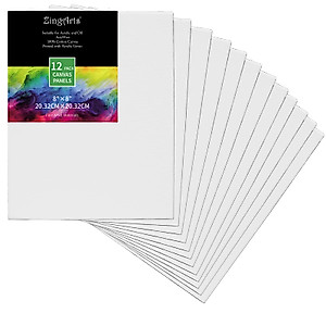 Zingarts Canvases for Painting 8x8Inch 12-Pack,100% Cotton Primed Painting Canvas Panels, Canvas Boards is for Professionals,Students & Kids, for Acrylic Paint, Oil Paint, Watercolor, Gouache