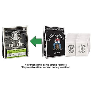 Grandpa Gus's Extra-Strength Mouse Repellent, Cinnamon/Peppermint Oils Repel Mice from Nesting & Freshen Air in Car/RV/Boat/Garage/Shed/Cabin, 1.75 Oz (10 Pouches)