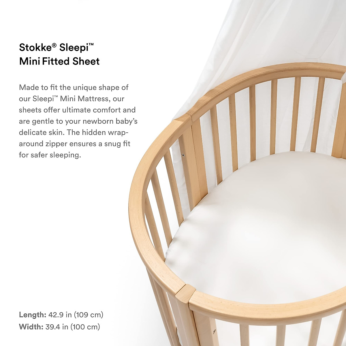 Stokke Sleepi Mini Fitted Sheet, White - Soft Sheets for Sweet Dreams - Made for The Oval Sleepi Mini Mattress - Safe, Stylish & Washable - 100% Fine Cotton Percale
