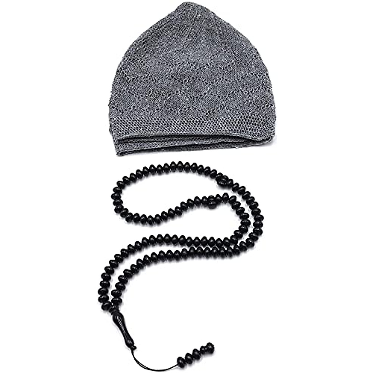 Modefa Turkish Islamic Prayer Rug - Traditional Muslim Janamaz Sajada - Plush Velvet Praying Mat Carpet for Men and Women - Ramadan or Eid Gift - with Kufi Cap & Beads - Floral Stamp Ipek - Blue 2