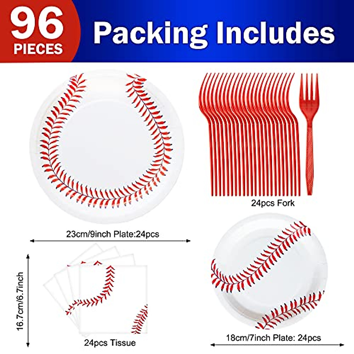 Baseball Party Favors Party Decorations, 96pcs Baseball Party Plates and Napkins Forks Baseball Themed Party Birthday Decorations Supplies For Boys Baby Shower Serves 24