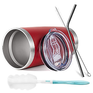 COMOOO 20oz Double Wall Vacuum Insulated Travel Mug, Stainless Steel Tumbler with Lid and Straw Durable Powder Coated Insulated Coffee Cup for Cold & Hot Drinks (Red, 6 PACK)