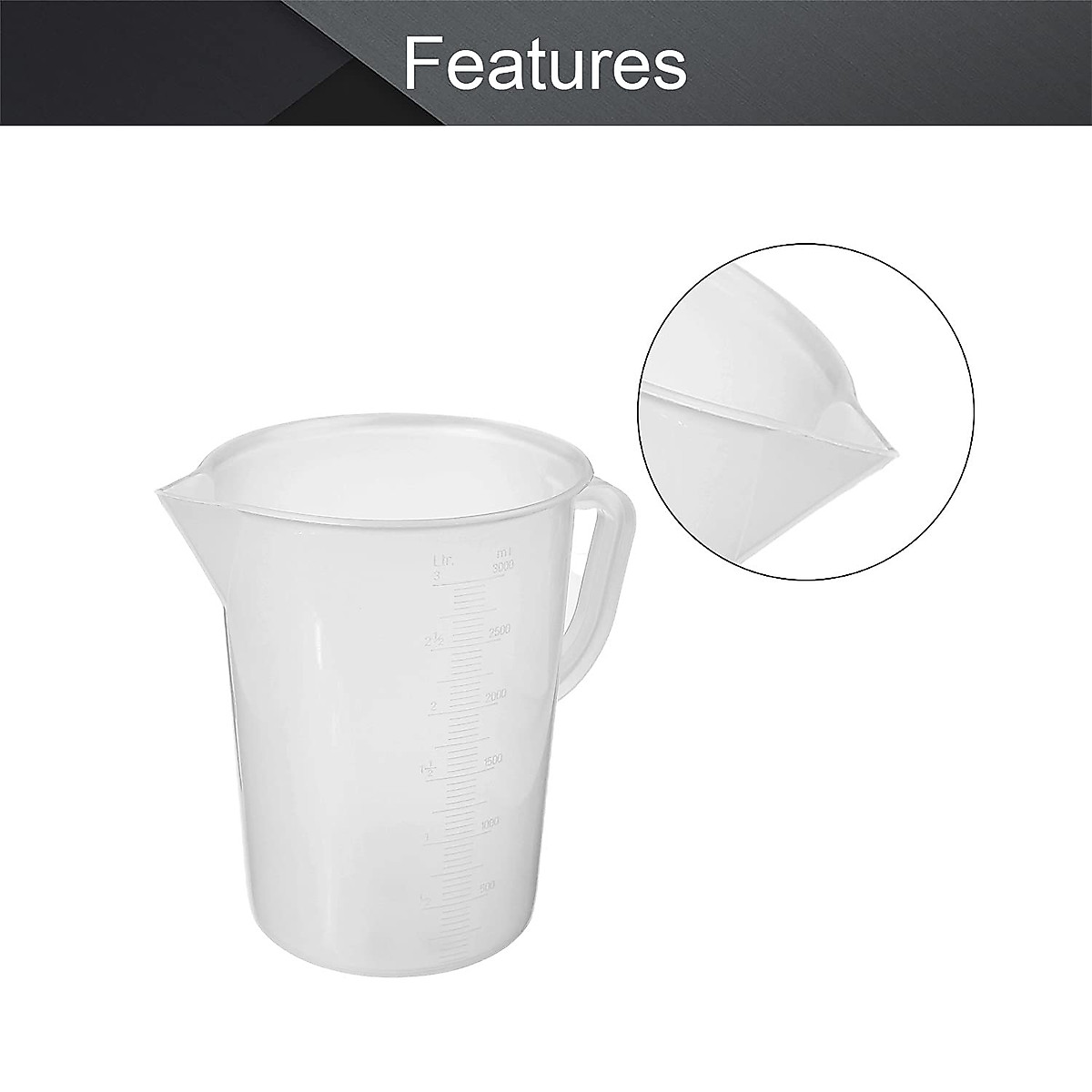 0.8Gallon, 100oz Polypropylene Beakers, Measure Pitcher, Food Grade Measuring Cup, 0-3000ml Conversion Chart, Graduated,Chemicals Pool, Mix Paint, Lab, Kitchen