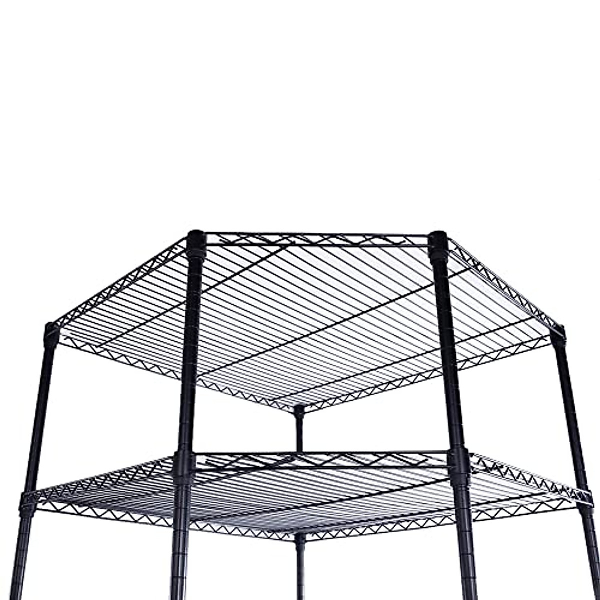 Wire Shelving 6 Tiers Polygonal Corner Shelf, Metal Storage Standing Rack with Wheels, Corner Wire Shelf for Kitchen, Garage and Living Room( US Shipping) (Black)