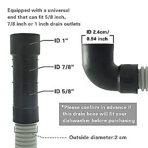 Universal Dishwasher Drain Hose with Elbow - 8 Ft Discharge Hose - Corrugated and Flexible Dishwasher Hose Drain Replacement with Clamp by TT FLEX