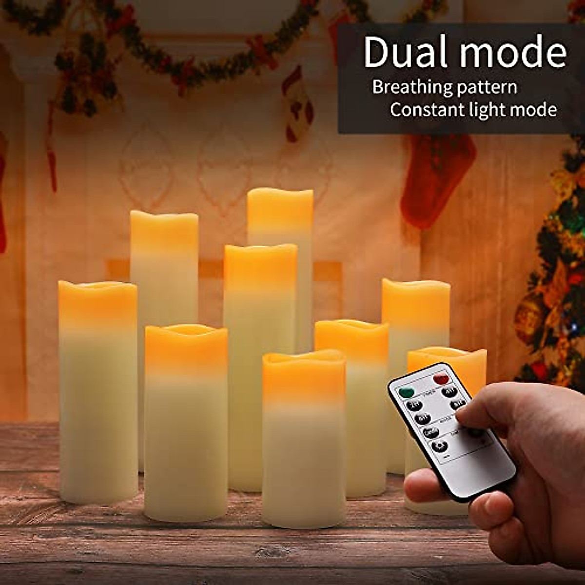 Baleid Flameless Candles Battery Operated 4" 5" 6" 7" 8" 9" Set of 9 Ivory White Real Wax Pillar LED Candles with Remote Control, Cycling 24 Hours Timer