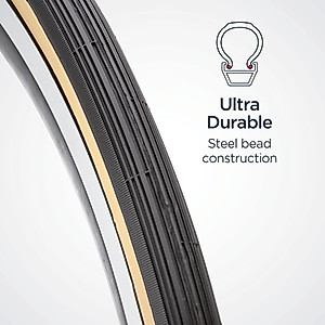 Schwinn Replacement Bike Tire, 27" x 1.25" Road Bike Tire, Smooth Tread, Steel Bead Construction, Fits Internal Rim Widths 15mm-20mm, PSI Range 60 to 80