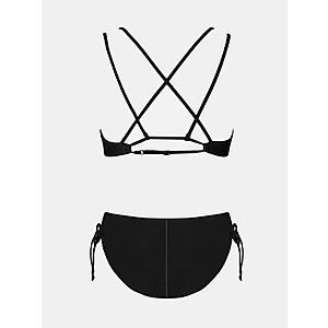 CUPSHE Women Swimsuit Bikini Set Two Piece Bathing Suit Criss Cross Back Tie Side with Double Spaghetti Straps, M Black