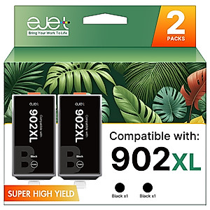 ejet 902XL 902 XL Compatible Ink Cartridge(Newest Chips) Replacement for HP 902 Black 902XL 902 XL to use with OfficeJet Pro 6968 6978 6958 6962 6954 6960 6970 6979 6950 Printer (2 Black)