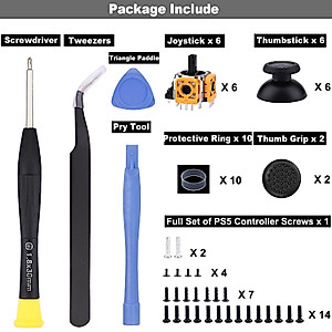 Ikpek 6 Pack Analog 3D Joysticks Repair Kit for DualSense PS5 Controller, Joysticks Replacement Part with Repair Screwdriver Kit for Playstation 5 Controller