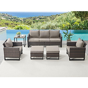 HUMMUH Patio Chairs Set of 2 PE Wicker Outdoor Dining Chairs High Back Deep Seating Porch Chairs with 4inch Seat Cushions