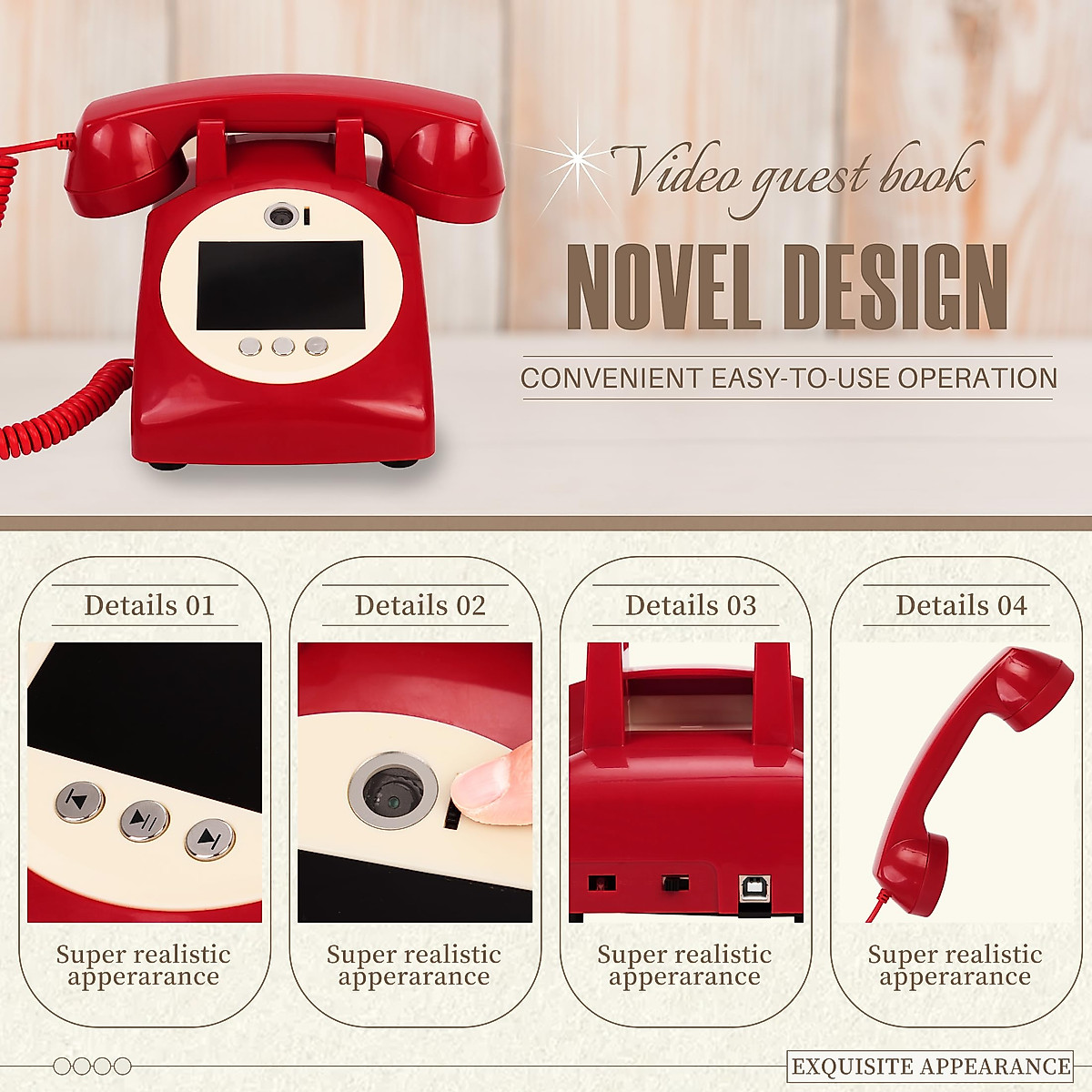 FiayaCom Video Audio Guest Book,1080P HD Video Phone Guestbook, Record Preserve Your Special Occasions, Ideal for Wedding Bridal Shower, Birthday, Graduations, Baby Shower(Red)