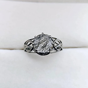 Rings For Women Natural Black Rutilated Quartz Dainty Round Cut Ring, Salt And Pepper Diamond Ring, Minimalist Black Quartz Ring Gift Beautiful Wedding Ring BY FOREVER GEMS & JEWELS