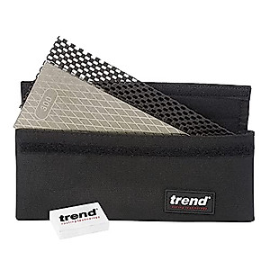 Trend Diamond Sharpening Stone Kit, 8 x 3 Inch Double Sided (300/1000 Grit) Bench Stone with Pouch, Cleaning Block & Non-Slip Mat, DWS/CP8/FC