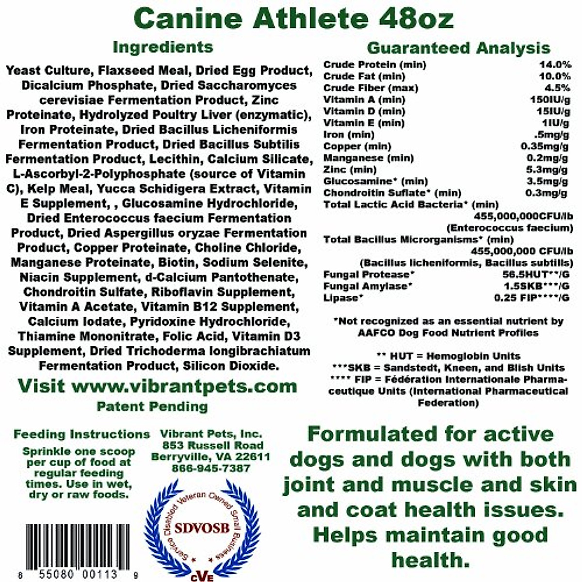 Vibrant Pets Canine Athlete (Advanced) | Produces Beautiful, Shiny, Lustrous Coats | Gives Your Dog Youthful Puppy Energy Again | Strengthens Joints & Muscles | All-in-one Nutrition