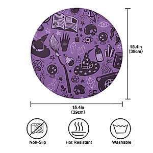 Nesatuwa Halloween Witch Round Placemats Set of 1 Table Mats for Kitchen Washable Non-Slip Place Mats Heat Resistant Place Mats for Kitchen Dining Table Decoration