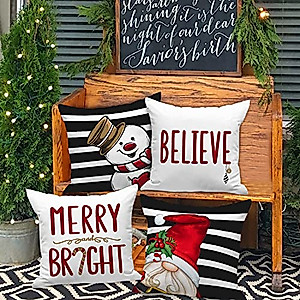 Lanpn Winter Merry Christmas Throw Pillow Covers 18x18 Set of 4, Decorative Red and Black Snowman Gnome 18 inch Holiday Cushion Cases Home Outside Porch Decor Decoration