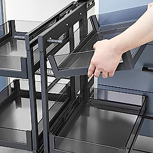 Blind Corner Cabinet Pull Out Organizer with 4-Shelf Glass Basket Corner Stainless Steel Damping Guide Rail Cabinet Storage Shelves Spice Rack for Installation on Left or Right Blind Corner Cabinet (