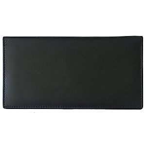 Black RFID Leather Checkbook Cover With Credit Card Slots and Pen Holder