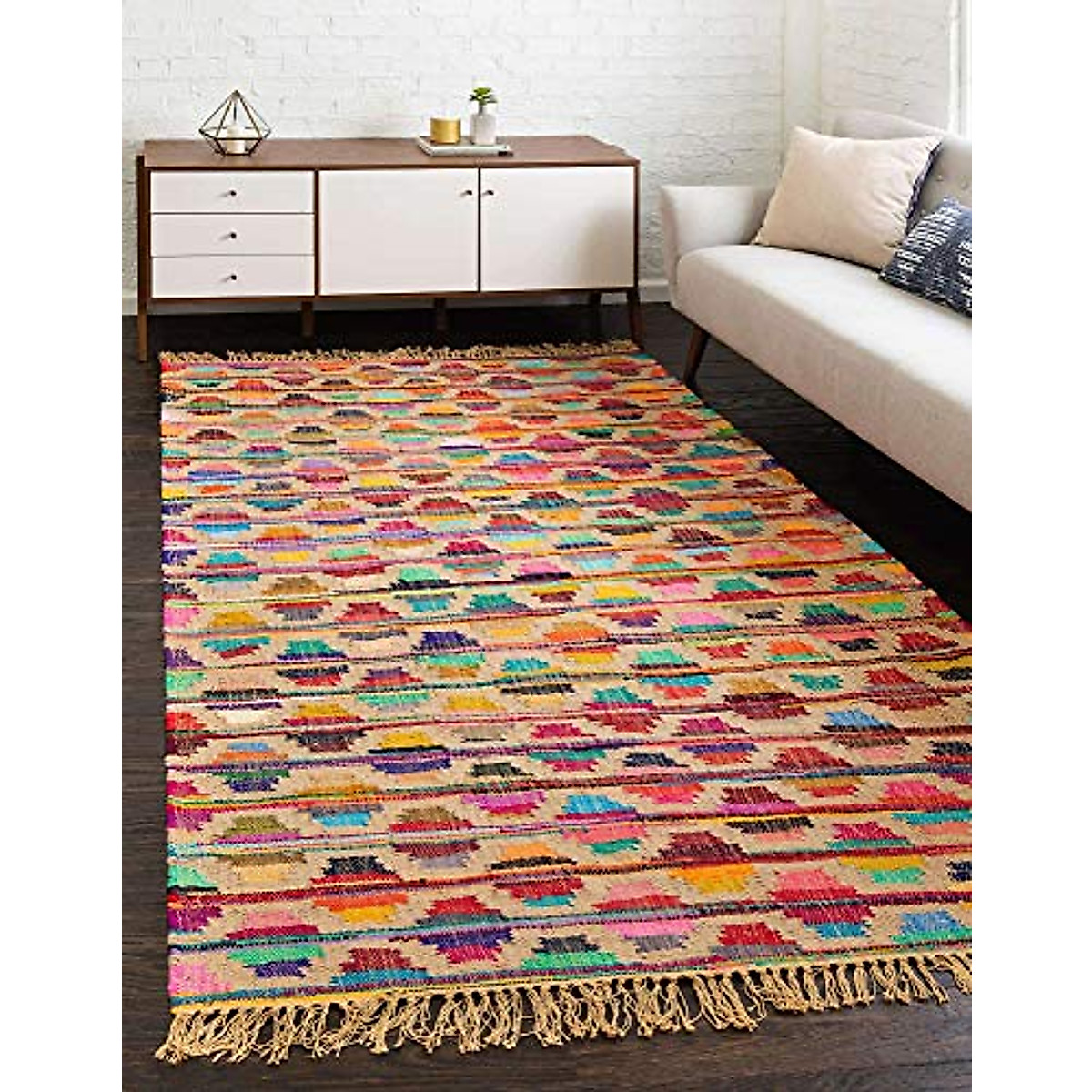 Unique Loom Chindi Trellis Collection Southwestern, Geometric, Modern, Bright Colors Area Rug (5' 0 x 8' 0 Rectangular, Multi/Beige)