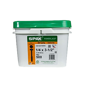 SPAX 1/4" x 3-1/2" Exterior Washer Head Structural Wood Lag Screws Powerlags Torx T-Star (500 EA) Bulk Pail Bit Included Heavy Duty Rust Resistant