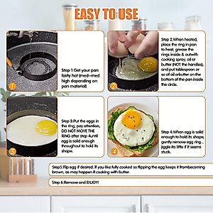 Srinlon Professional Pancake Ring Set,6 Packs Omelette Ring,Non-stick Griddle Pancake Shapers with Oil Brush,Stainless Fried Egg Molds with Orange Anti-scald Silicone Handle,Egg Mold