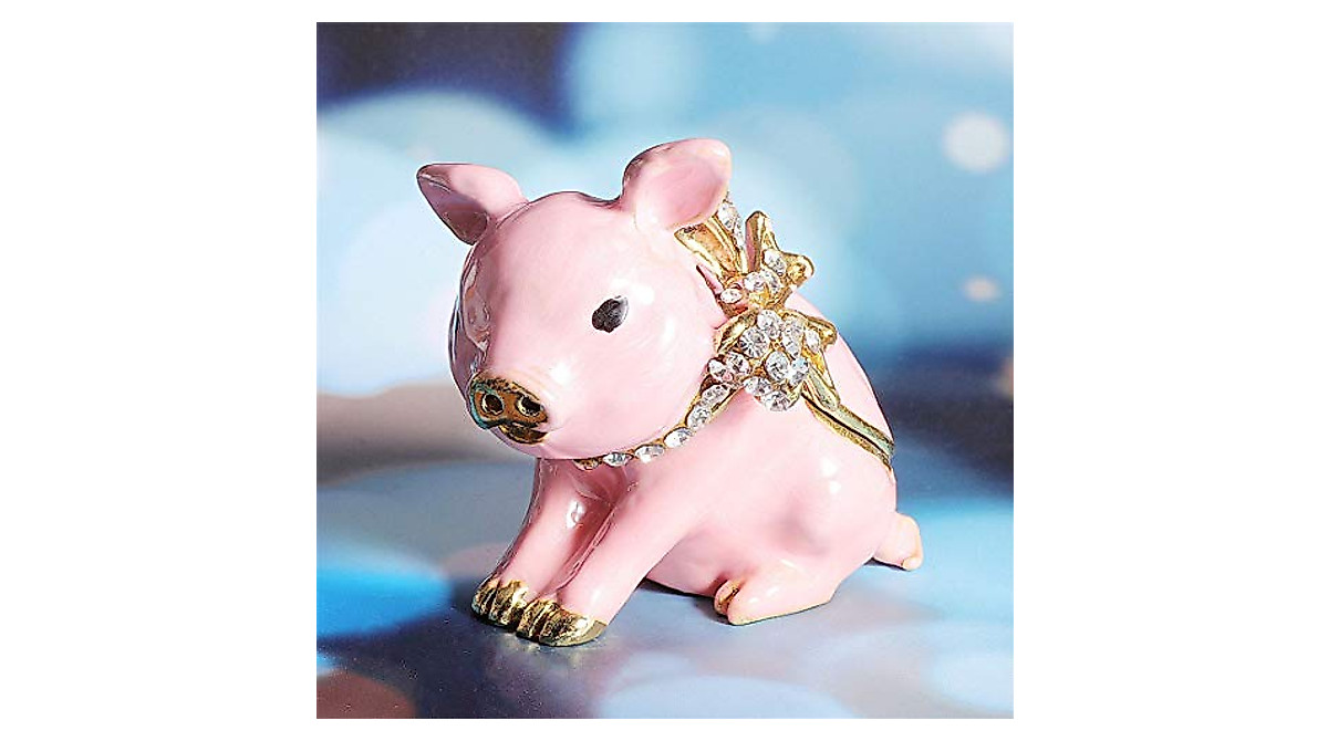 Waltz&F Handcrafted Pewter Jewelry Box with Jeweled Pig Design
