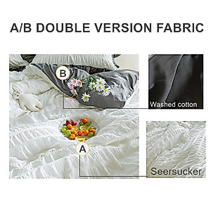 Xicennego 4 Piece Seersucker Duvet Cover Set, Princess Bedding Set, 1 Duvet Cover, 1 Washed Cotton Flat Sheets, 2 Pillowcases (King, Purple)