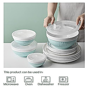 DOWAN Bundle Ceramic Bowls with Lids, Turquoise