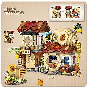 QLT QIAOLETONG Honey Workshop Mini Building Blocks, MOC Creative Building Toys Model Set for 7-9 Years Old Girls Boys, 1242 PCS Simulation Architecture Construction Toy, Gift Idea for Kids Adults