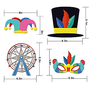 Circus Carnival Birthday Photo Booth Props Kit(24Pcs) Circus Carnival Party Favors for Birthday Bachelorette Baby Shower Party Dress-up Acessories with Wood Sticks