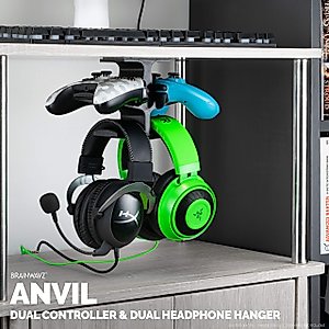 BRAINWAVZ [EOL] The Anvil - Under Desk/Shelf Dual Gamepad Controller & Dual Headphone Hanger Holder Stand - Designed for Xbox ONE PS4 PS3 PS5 Dualshock DualSense HyperX PC Steelseries Razer [EOL]