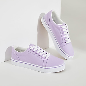 Shupua Canvas Shoes for Women White Canvas Sneakers Womens Casual Shoes Low Top Black Sneakers Comfortable Tennis Shoes(Purple.us8)